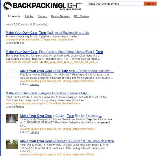 Search Forums is now a Google Search??? - Backpacking Light
